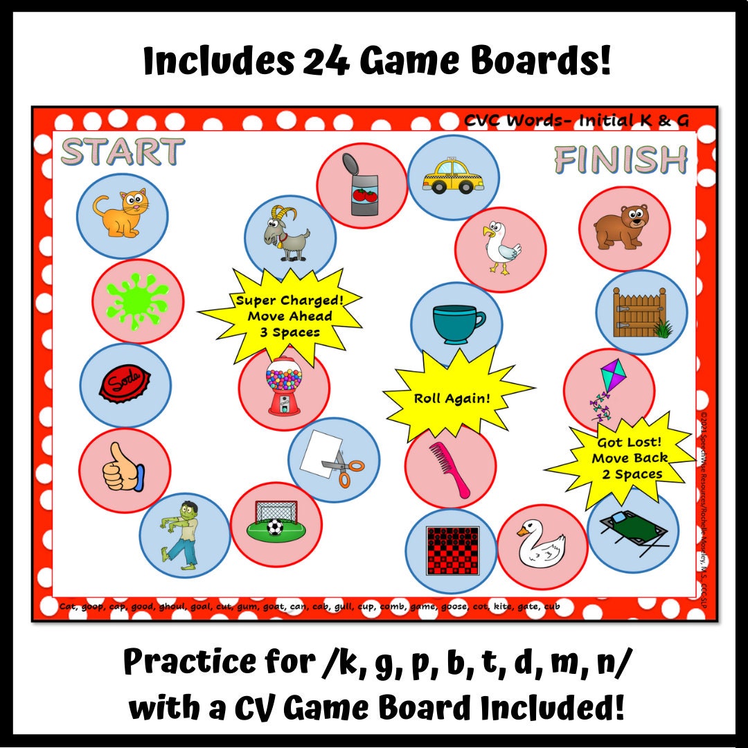 CVC and Early Sounds Board Games for Articulation, Apraxia Speech ...