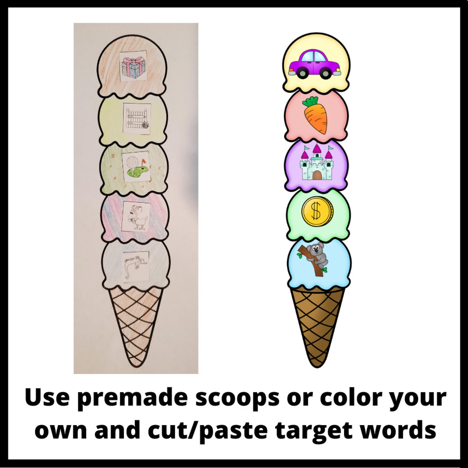 Ice Cream Articulation Craft for K and G Sounds: Initial, Medial, Final ...