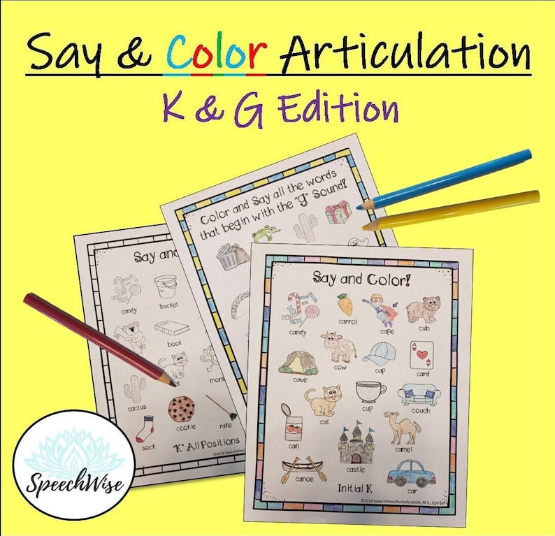 Articulation Coloring Sheets for K and G Speech Sounds- No Prep! - Etsy