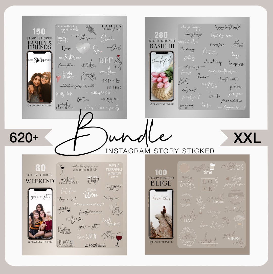 620 Instagram Story Sticker Bundle 6 Xxl Basic Weekend Mixed Beige ...