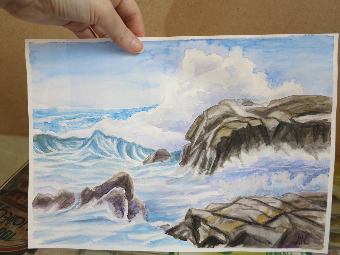 California Beach Painting Original Art Seascape Watercolor | Etsy