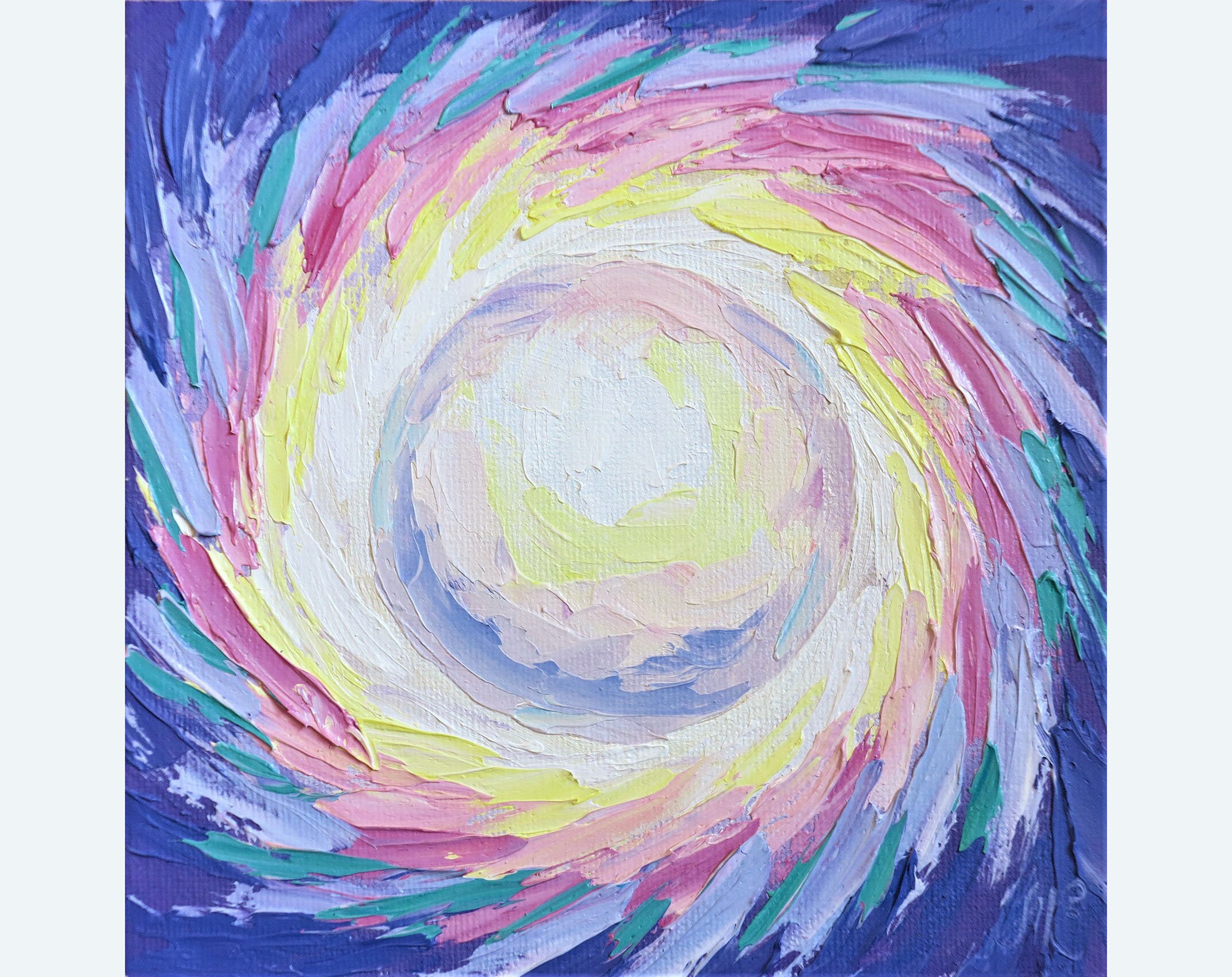Colorful Circle Painting Oil Original Art Pearl Small Artwork Circle ...