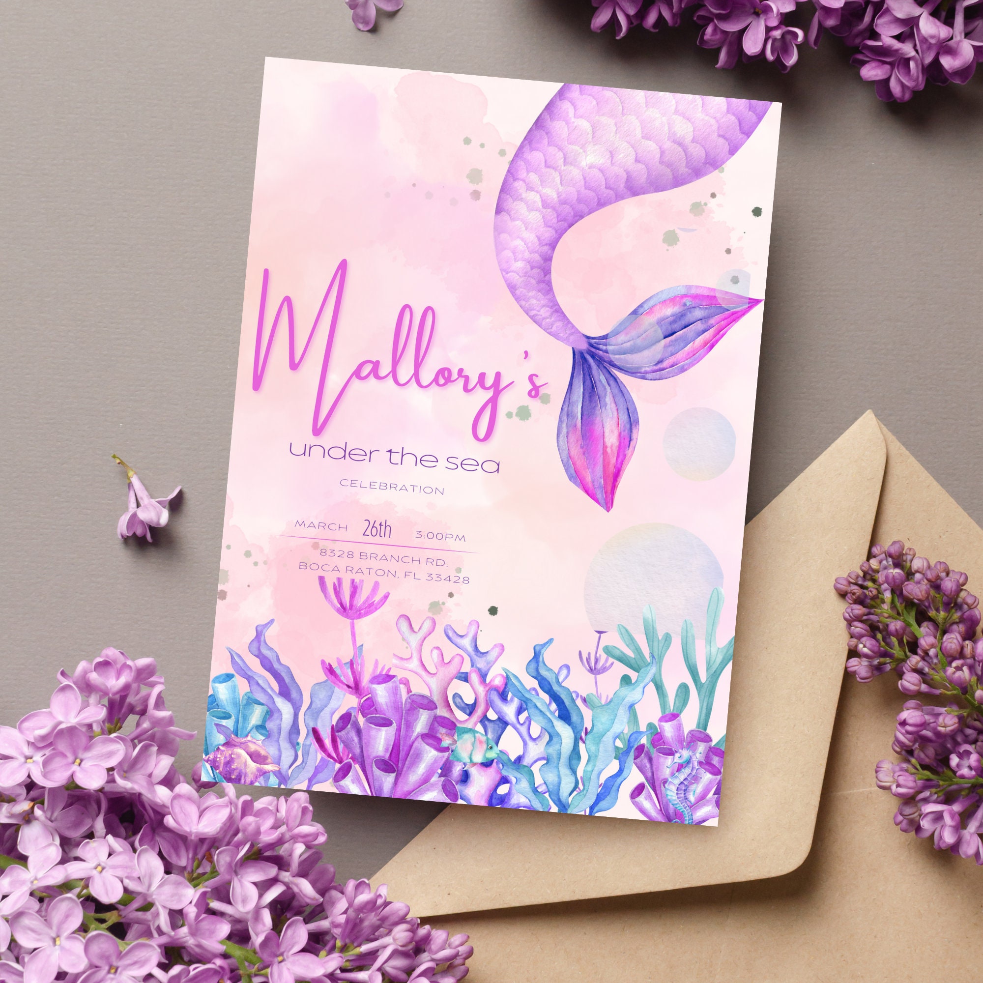 Mermaid Tail Girls Birthday Party Invitation Digital File - Etsy