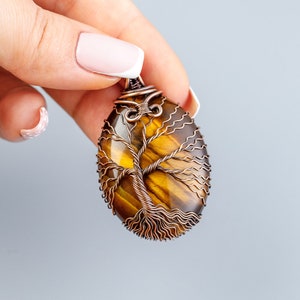 Tree of Life Tiger Eye Necklace Good Luck Stone Jewelry - Etsy