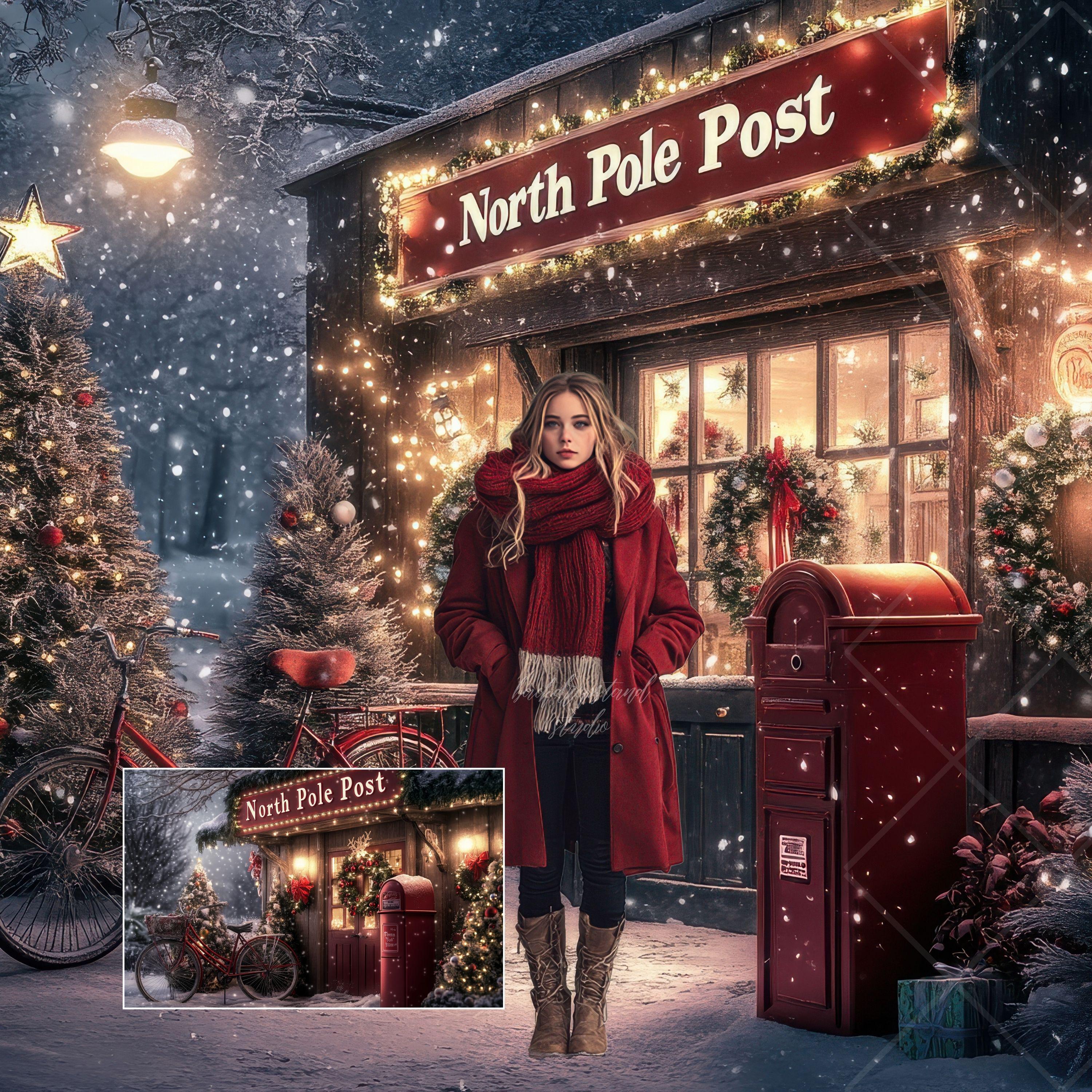 Christmas North Pole Post Digital Backdrops | Holiday Winter Photoshop ...