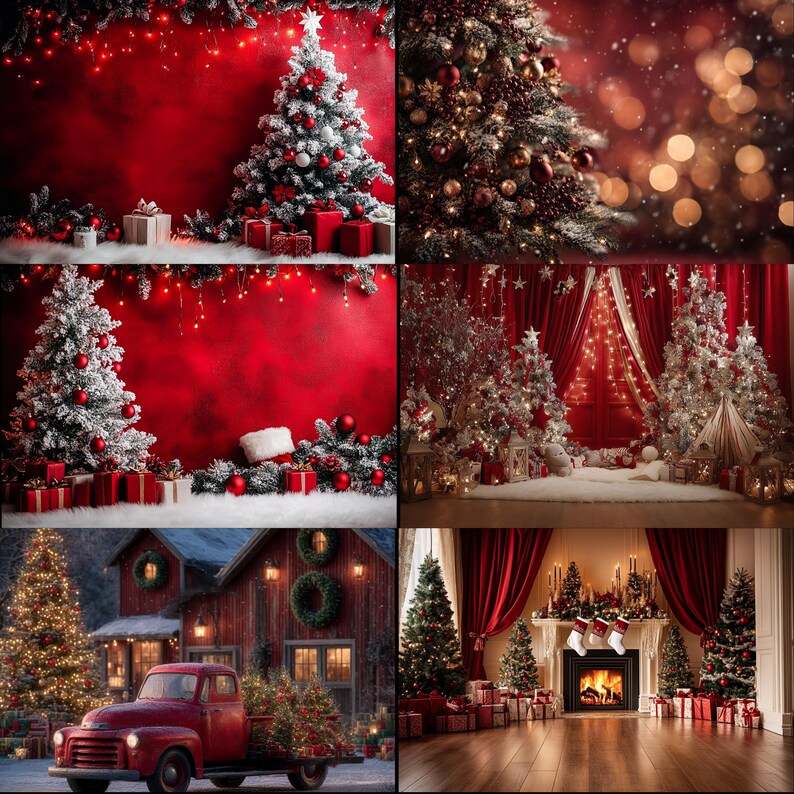 Red Christmas Backdrop Digital Download | Holiday Photography ...