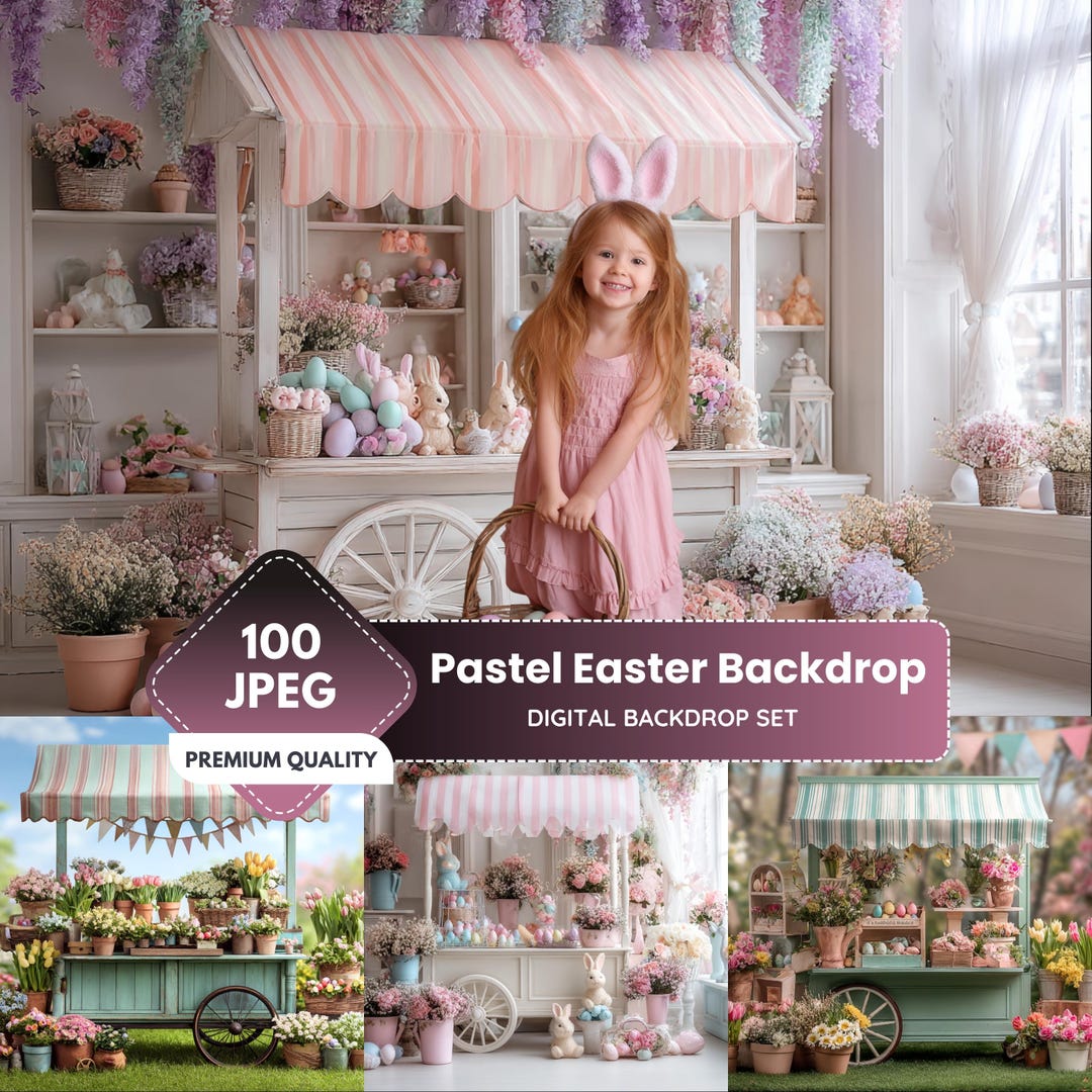 100 Easter Floral Digital Backdrop | Spring Bunny & Egg Background for ...