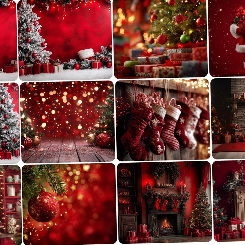Red Christmas Backdrop Digital Download | Holiday Photography ...