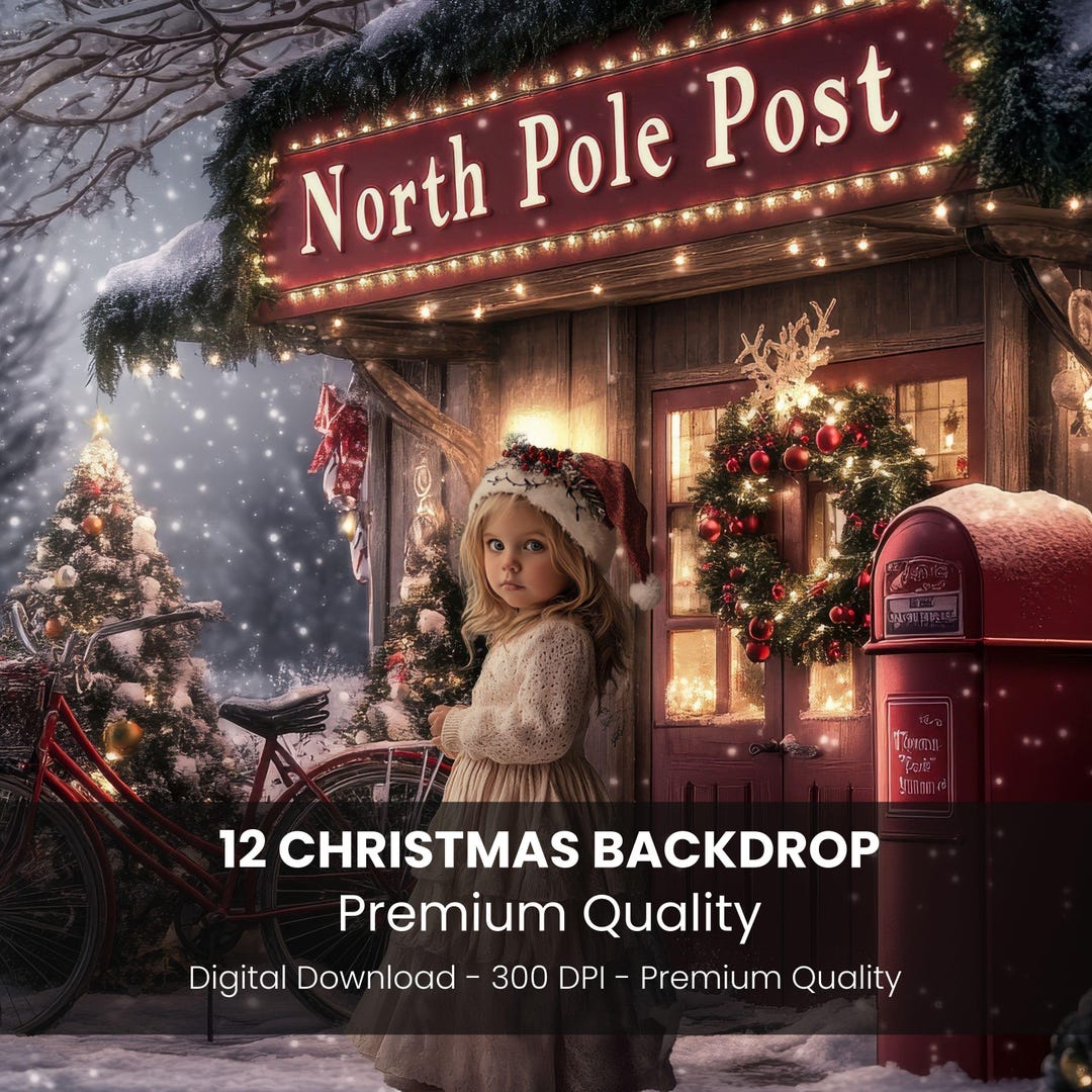 Christmas North Pole Post Digital Backdrops | Holiday Winter Photoshop ...
