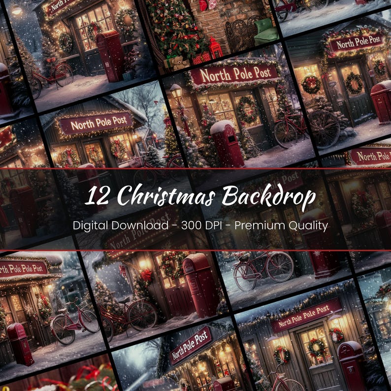 Christmas North Pole Post Digital Backdrops | Holiday Winter Photoshop ...