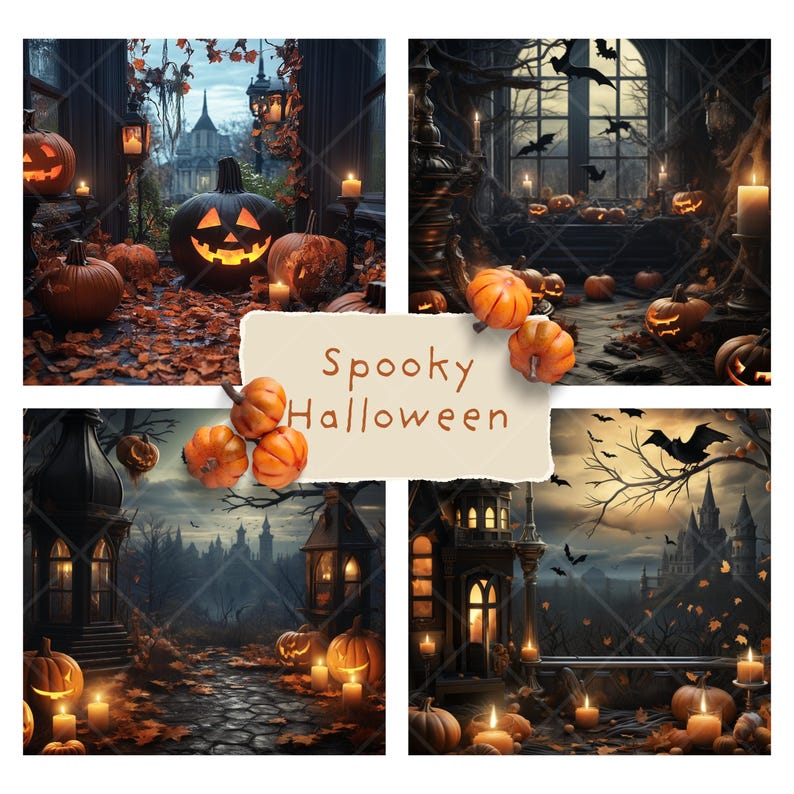 20 Spooky Halloween Backdrop Bundle, Haunted House Backdrops, Halloween ...