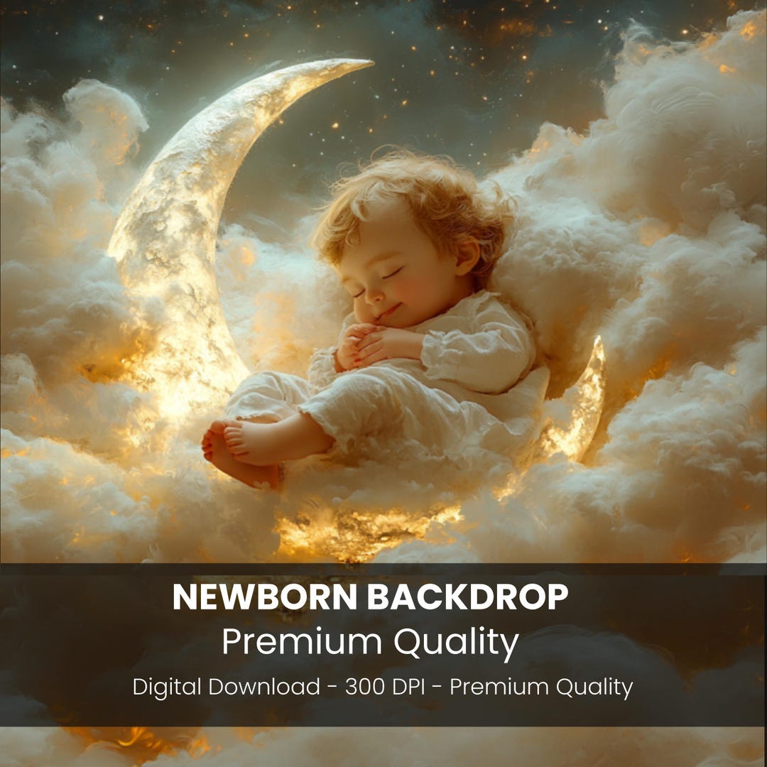 Newborn Digital Backdrop, White Crescent Moon, Baby Boy Girl, Moon Star ...
