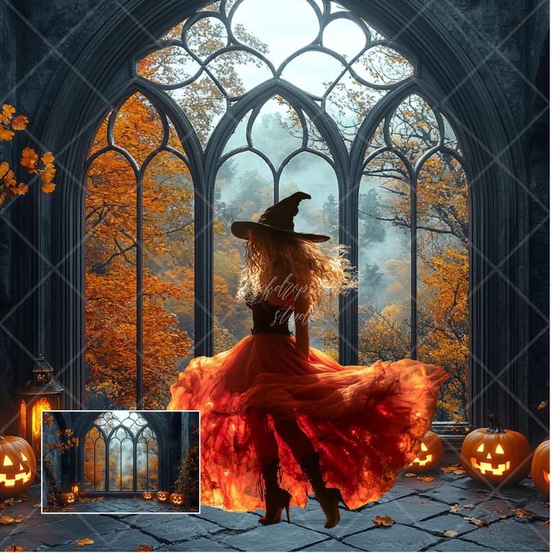 25 Gothic Window Halloween Backdrops Set, Spooky Backdrop Overlays ...