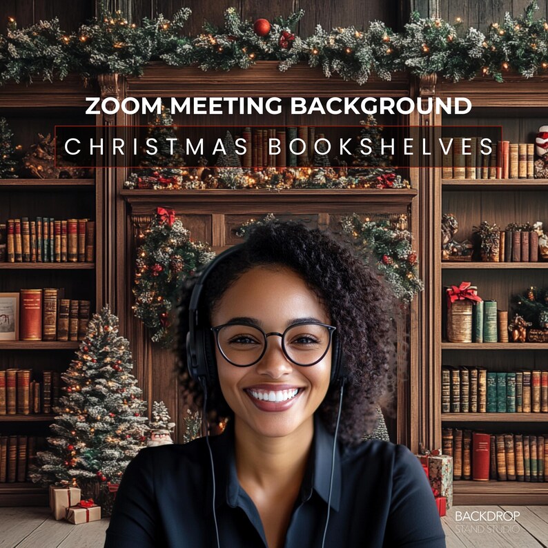 Christmas Shelves Virtual Background for Zoom Meeting Bookshelves ...