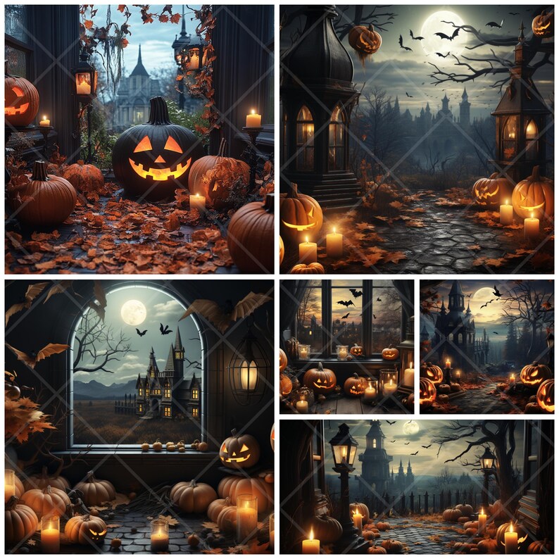 20 Spooky Halloween Backdrop Bundle, Haunted House Backdrops, Halloween ...