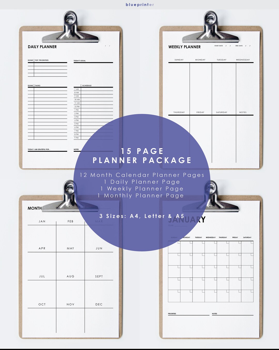 Instant PDF Download Fillable PDF Calendar Printable Minimal Planner ...