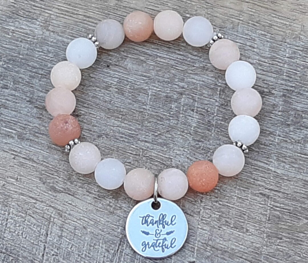 Charm "thankful and Grateful", Choose Your Gemstone Bead & Stainless ...
