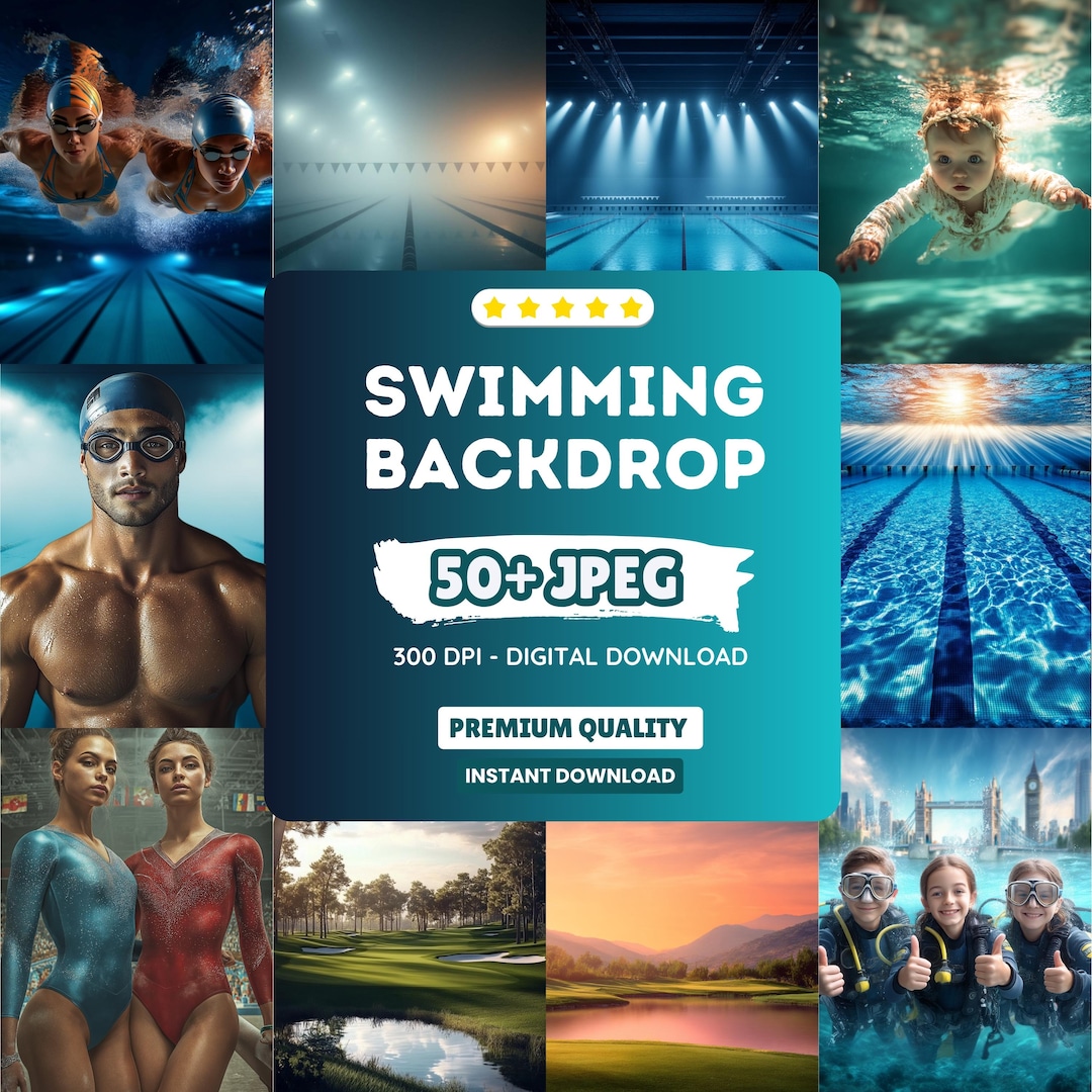 50 Swimming Pool Digital Backdrops Sets for Sports School Photography ...