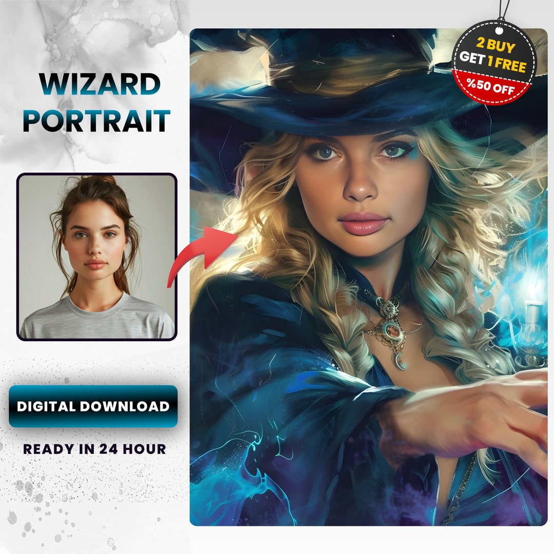 Custom Wizard Girls Portrait, Personalized Portraits, Custom Wizard ...