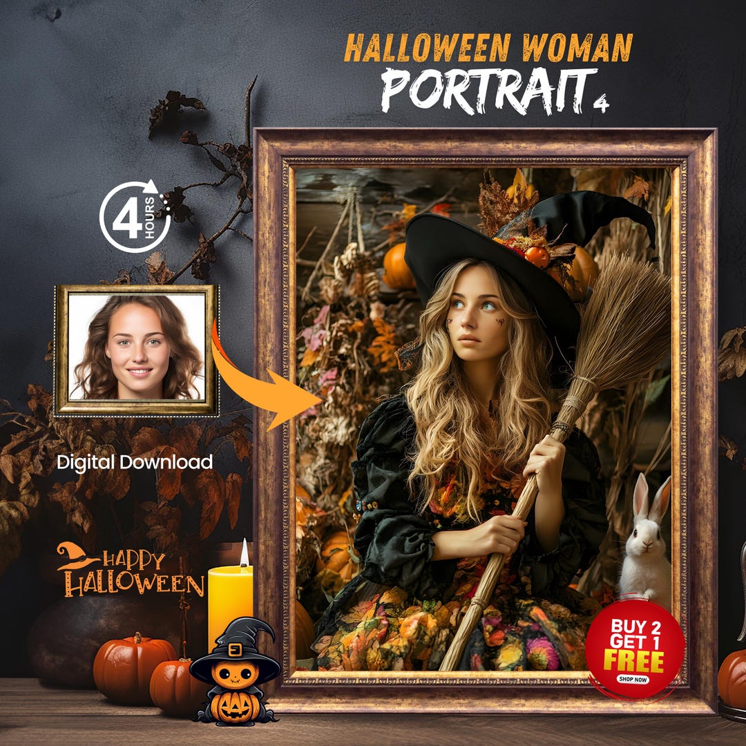 Custom Halloween Witch Woman Portraits From Photo, Custom Halloween ...