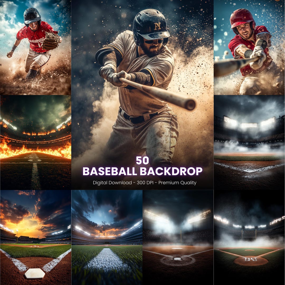50 Baseball Stadium Backgrounds: Smoke Effect Photo Backdrops (digital ...