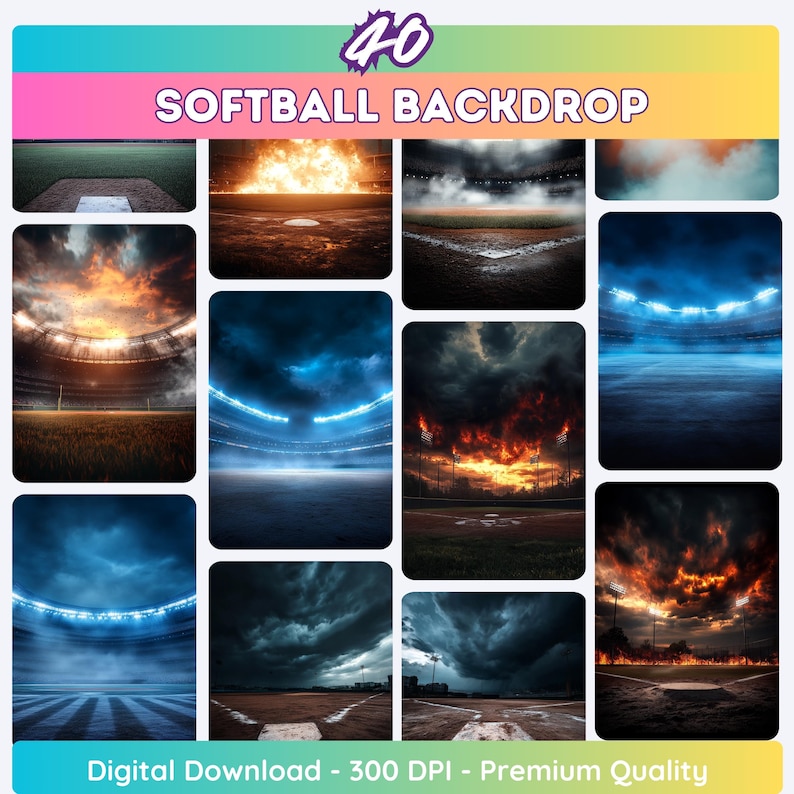 Softball & Baseball Backgrounds, Sport Banner, Poster (digital Download ...