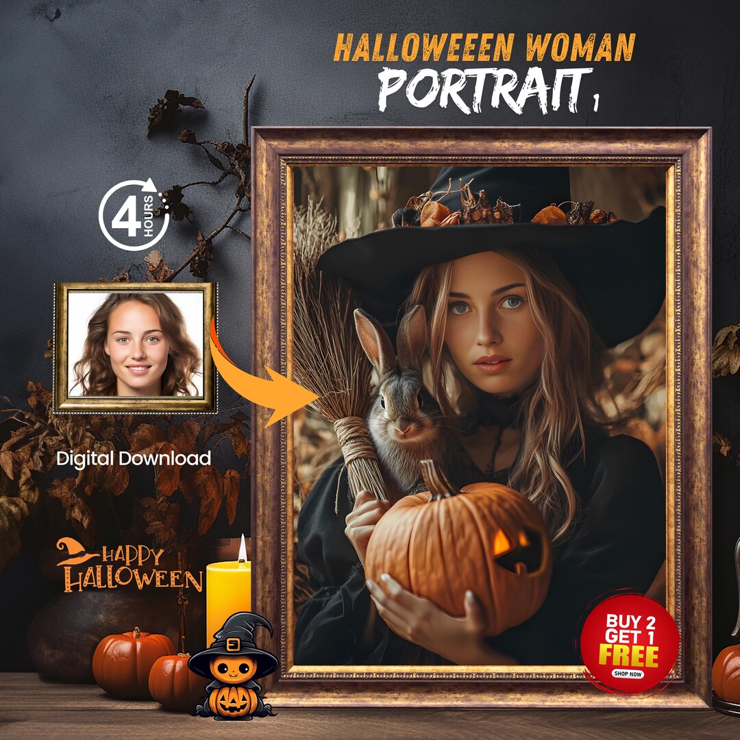 Custom Halloween Woman Portraits From Photo, Custom Gift Halloween ...