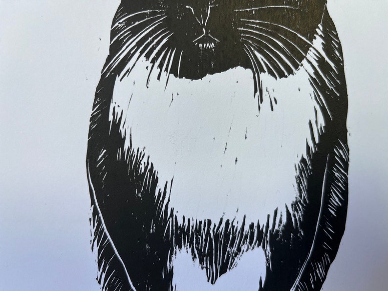 Mojo the Cat Original Linocut Tuxedo Cats Printmaking Cat Art Print 17A ...
