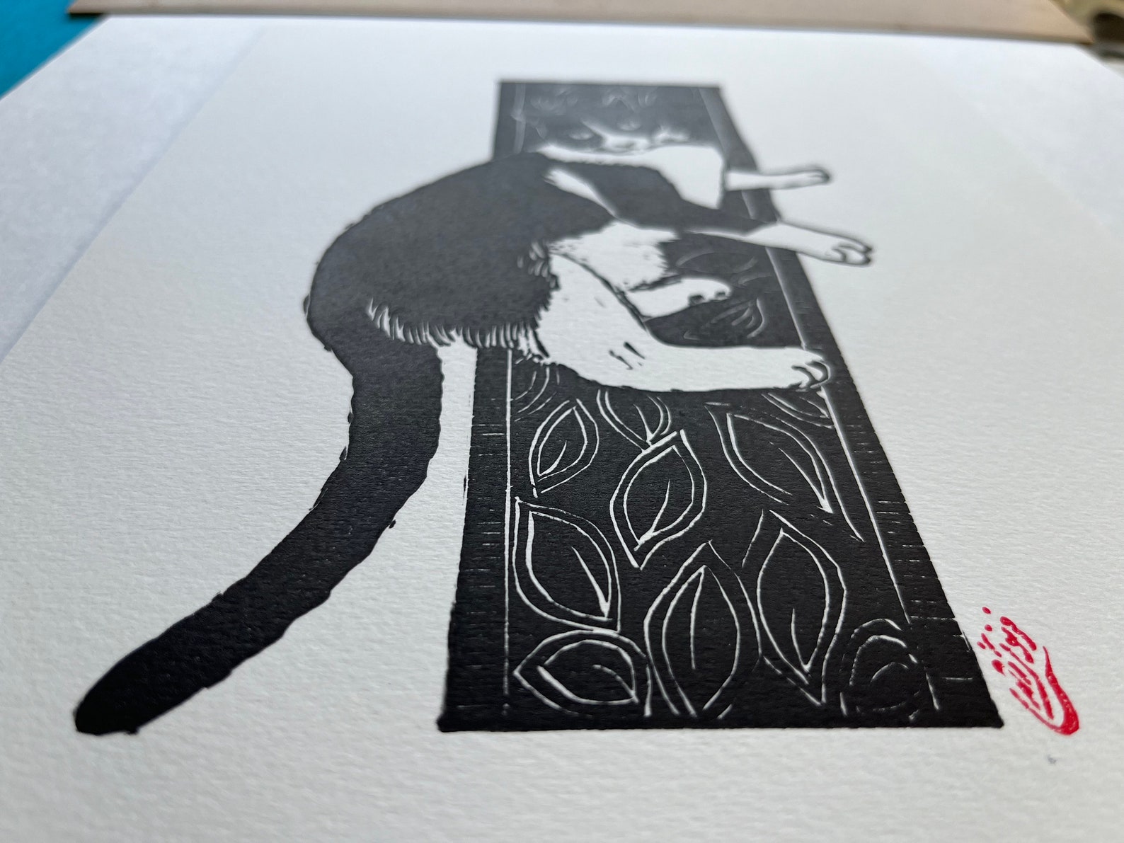 Cat Laying Down| Original Linocut| Tuxedo Cats Printmaking| Cat Art ...