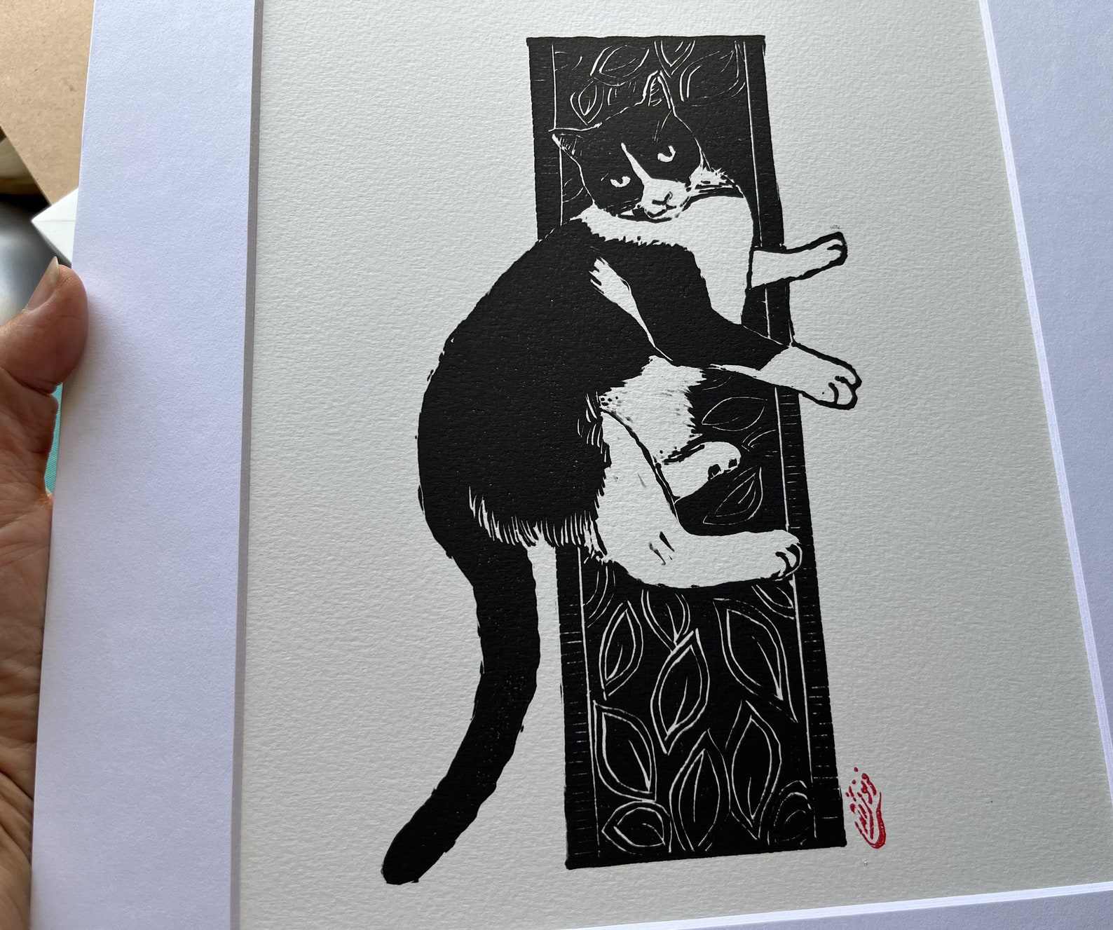 Cat Laying Down| Original Linocut| Tuxedo Cats Printmaking| Cat Art ...