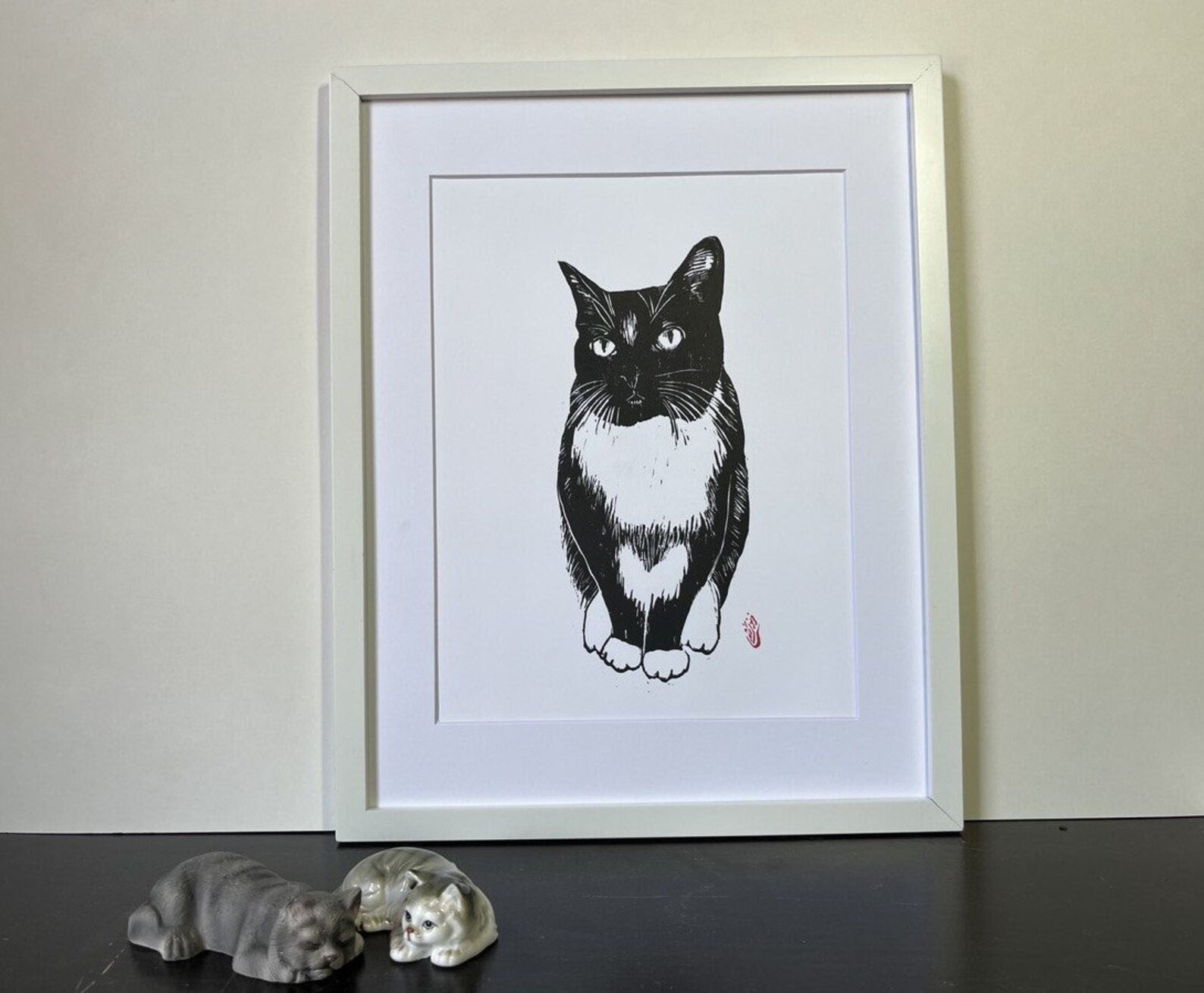 Mojo the Cat| Original Linocut| Tuxedo Cats| Printmaking Cat Art Print ...