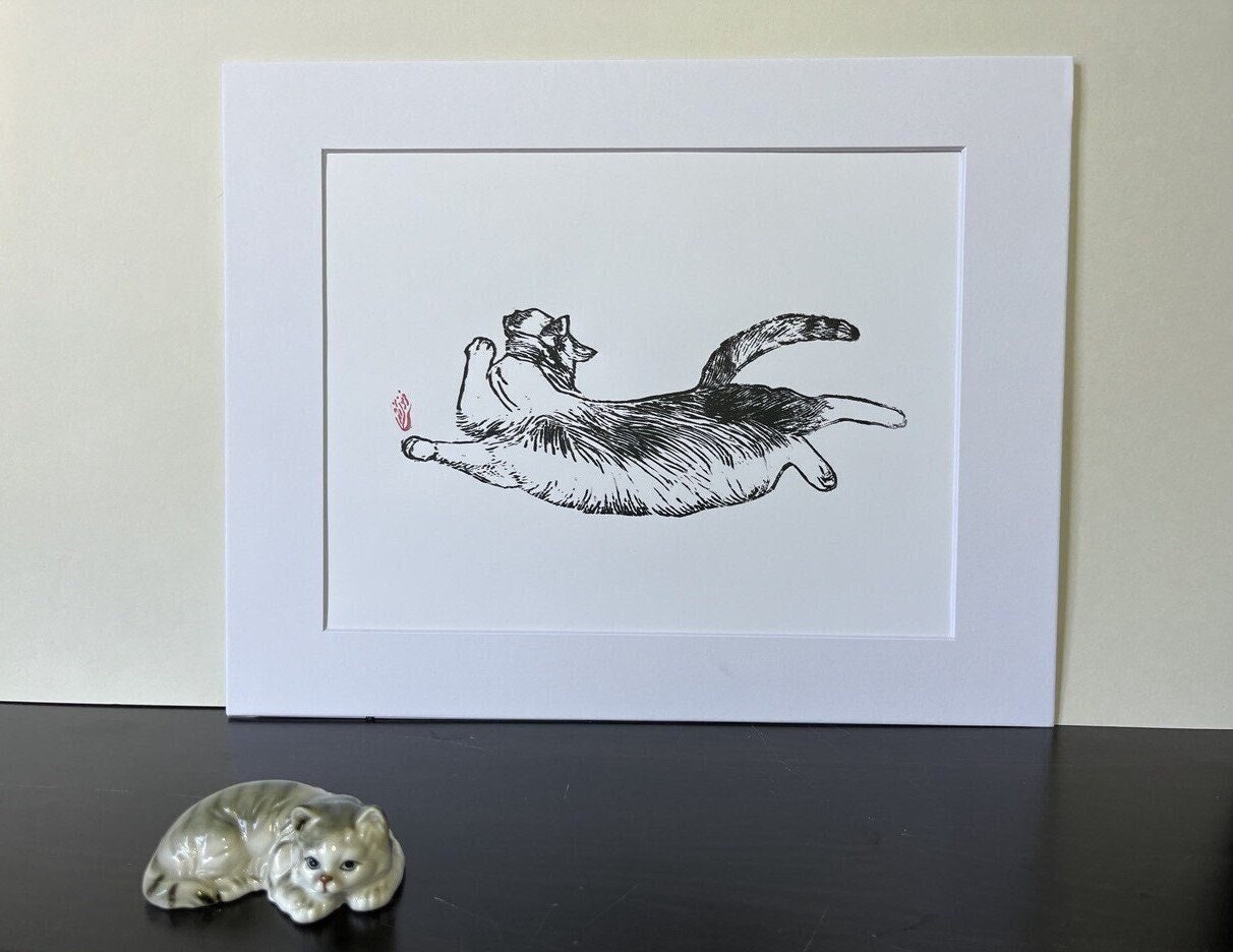 Cat in Motion| Original Linocut| Printmaking Cat Art Print| 19A |11"x ...