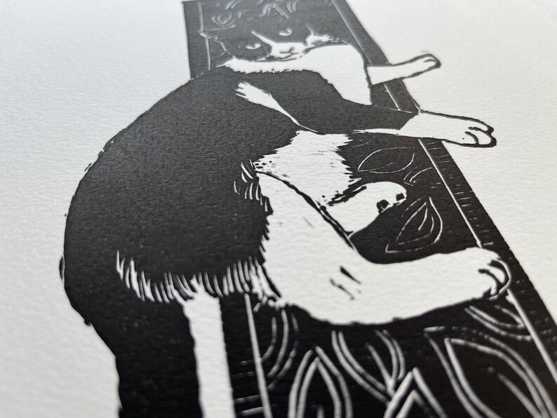 Cat Laying Down| Original Linocut| Tuxedo Cats Printmaking| Cat Art ...
