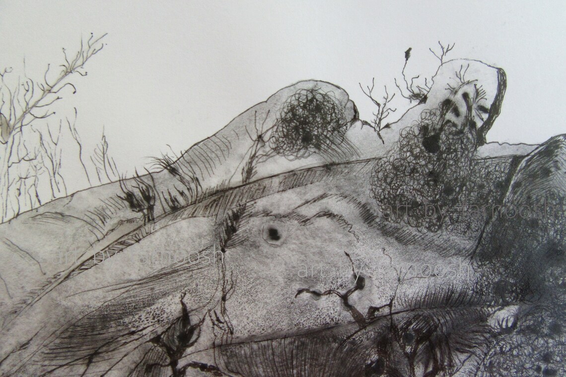 Original Drawing, Fine Art Drawing, Trees and Rocks Series 1 by ...