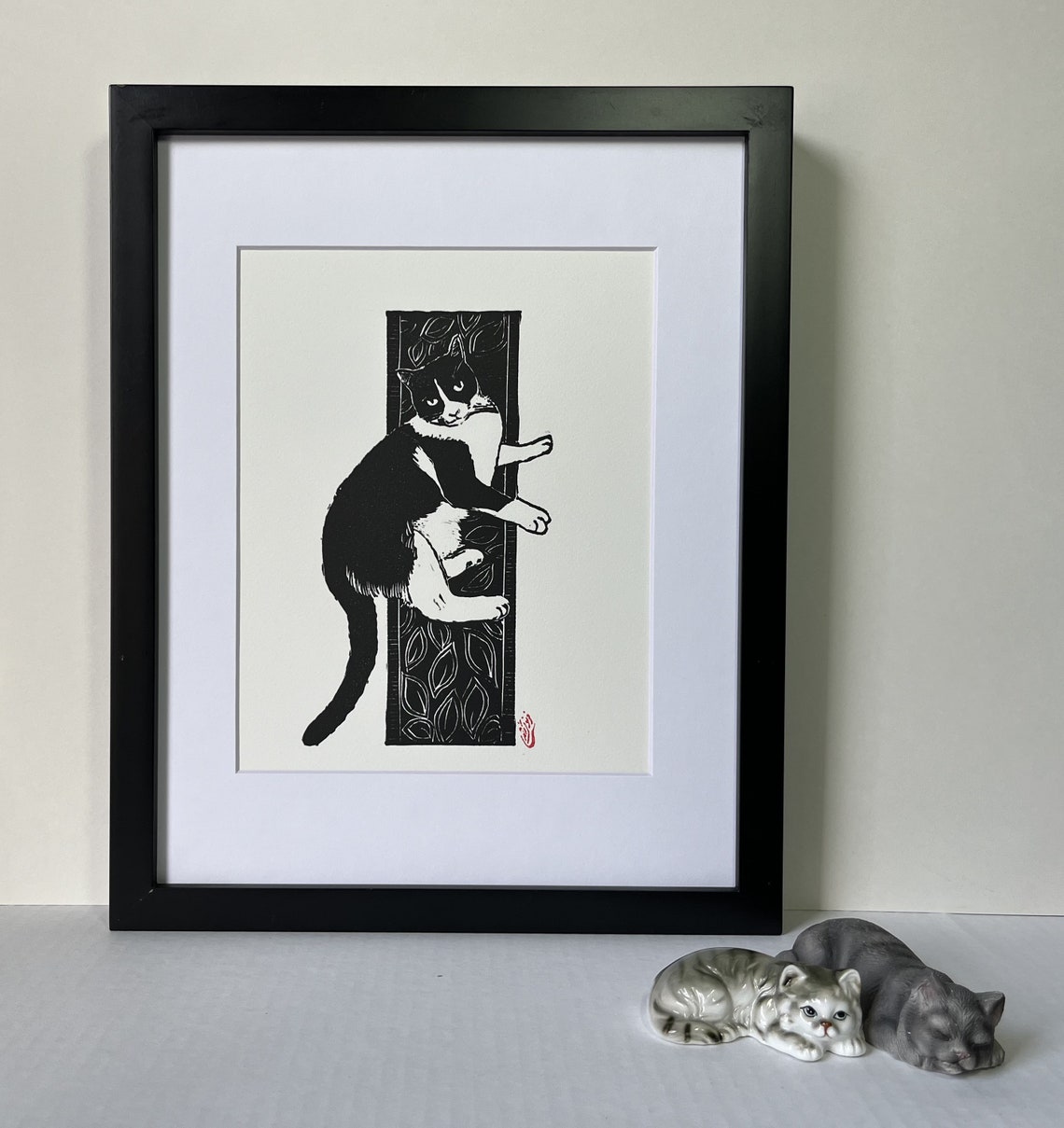 Cat Laying Down| Original Linocut| Tuxedo Cats Printmaking| Cat Art ...