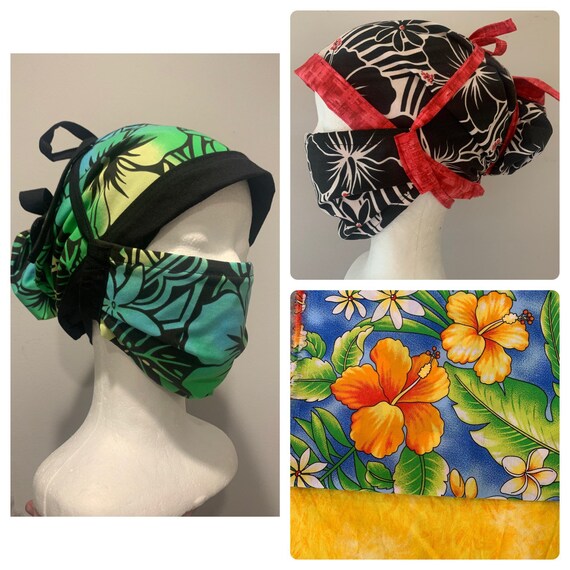 Hawaiian Hibiscus Print Scrub Caps | Etsy