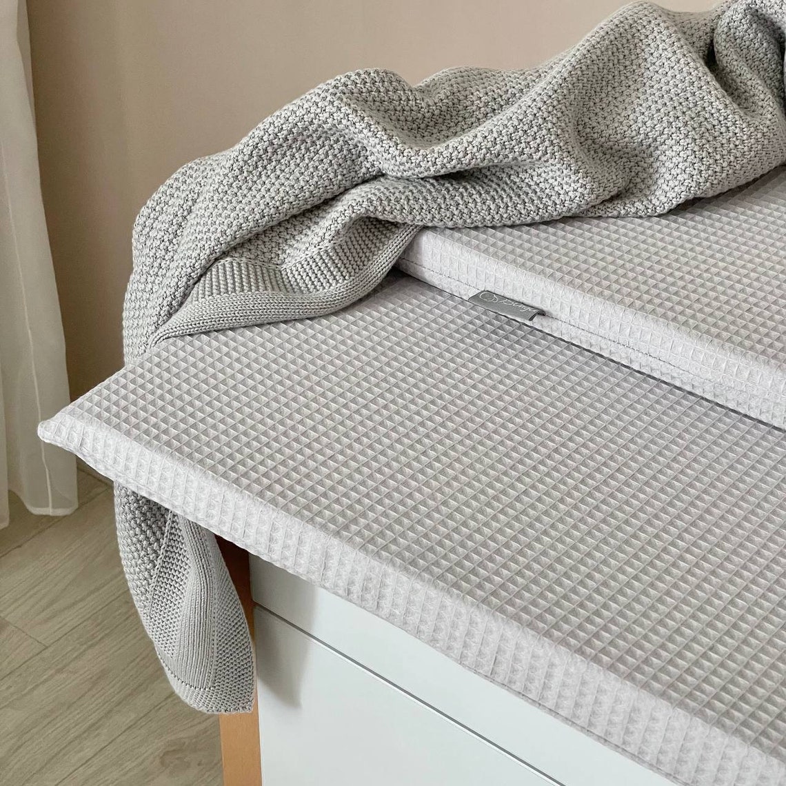 Cotton Waffle Changing Mat: Gray Monochrome Nursery Pad - Etsy