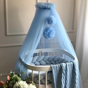 ONLY Beige Baby Crib Canopy With Pompoms: Nursery Decor, Crib Baldachin ...