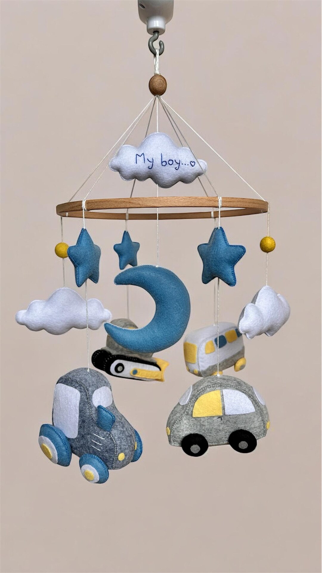 Baby Crib Mobile With Cars and Construction Vehicles, Handmade Nursery ...