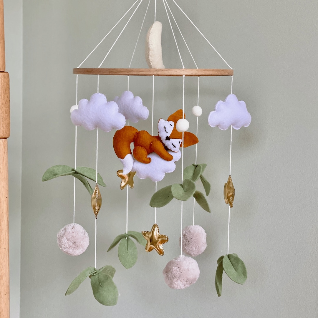 Sleepy Fox Baby Mobile Felt Crib Mobile Nursery Decor Fox Crib Mobile ...