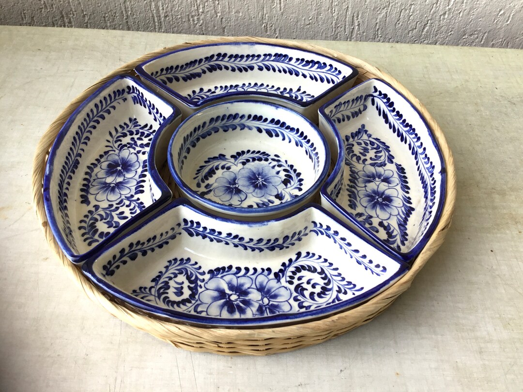 Wicker Tray With 5 Ceramic Compartments - Etsy