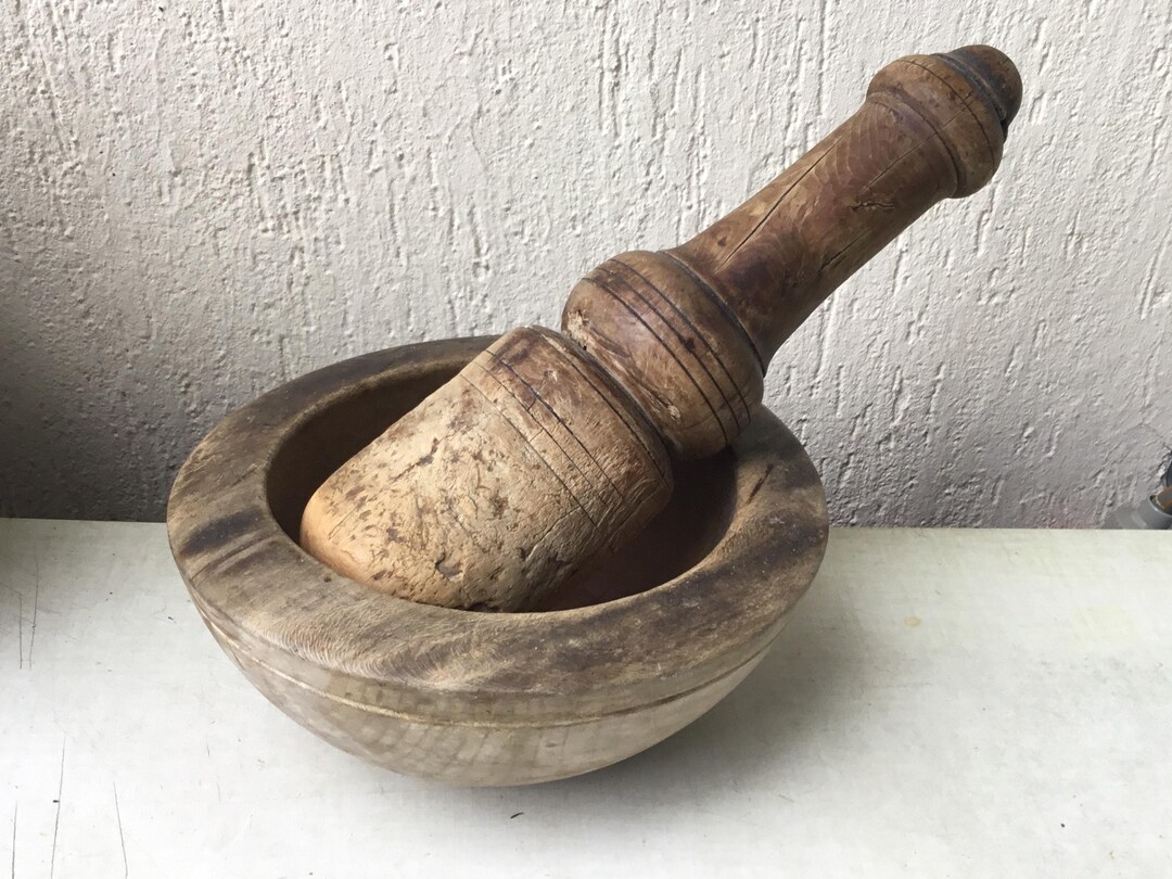 Mortier et grand pilon en bois vintage - Etsy France