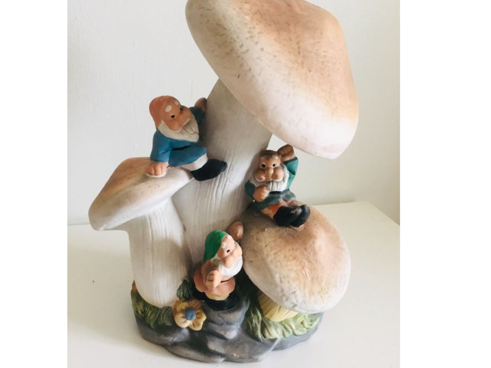 Small ceramic dwarfs under mushrooms | Etsy