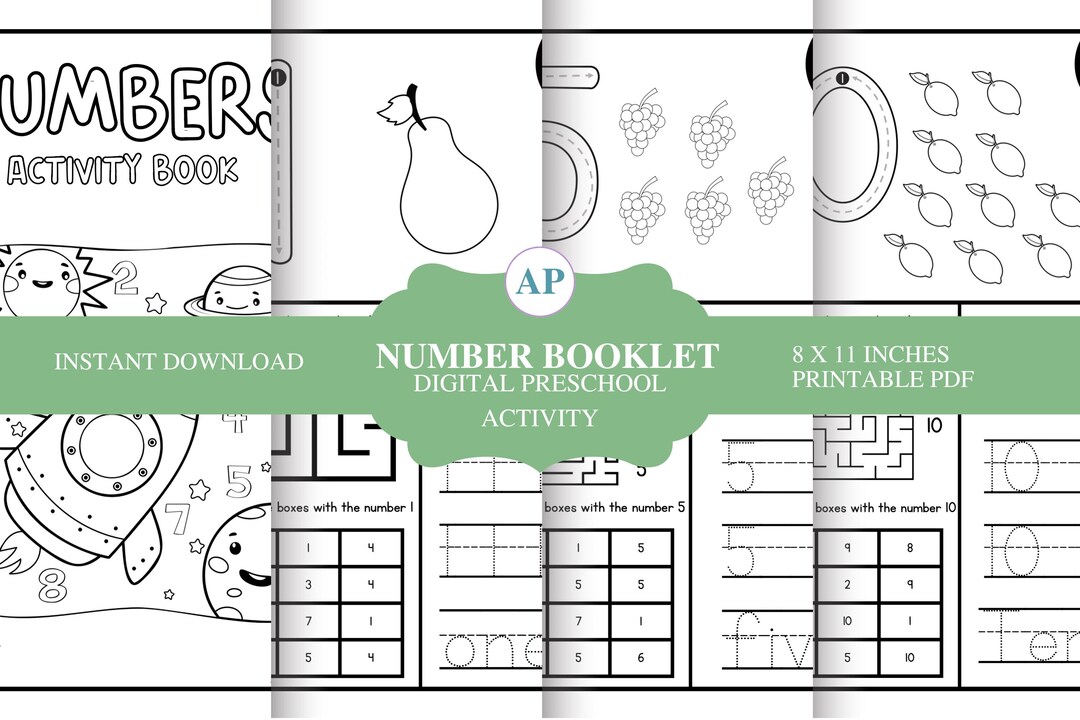 Number Activity Book, Preschool Kindergarden Grade One Printable PDF - Etsy
