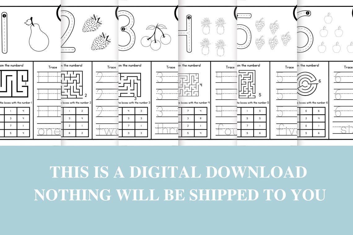 Number Activity Book, Preschool Kindergarden Grade One Printable PDF - Etsy