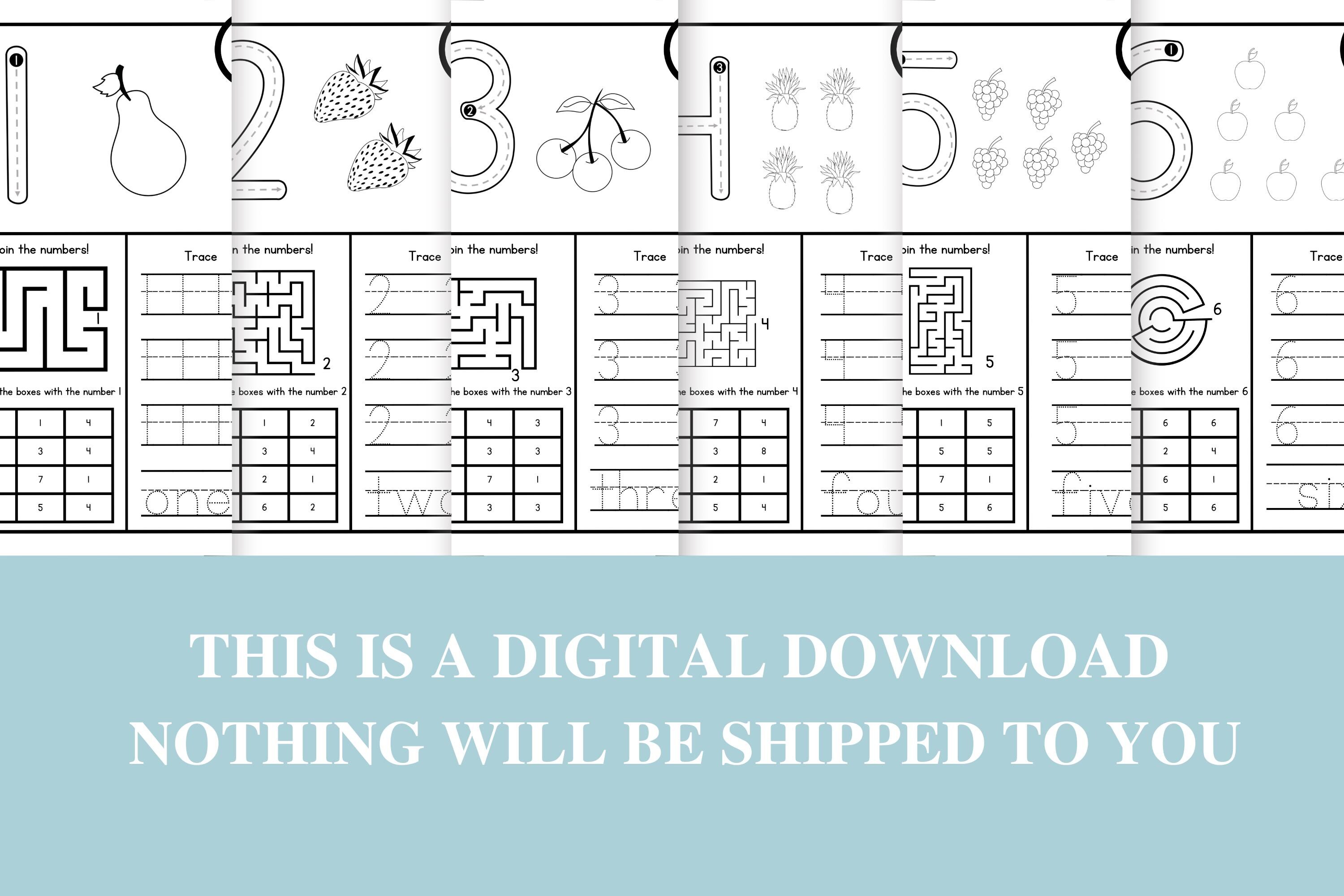 Number Activity Book, Preschool Kindergarden Grade One Printable PDF - Etsy