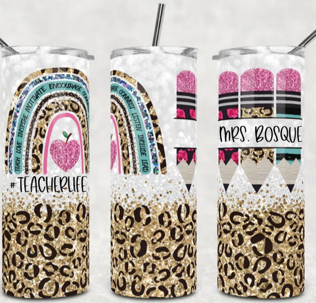 Teacher Apple Heart Leopard Rainbow 20 Oz Tumbler Teacher - Etsy