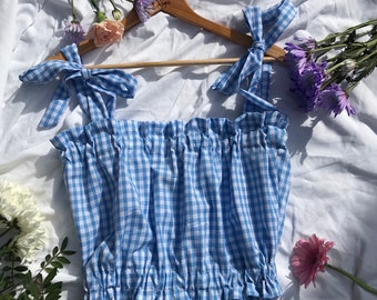 Blue Gingham Crop Top - Etsy