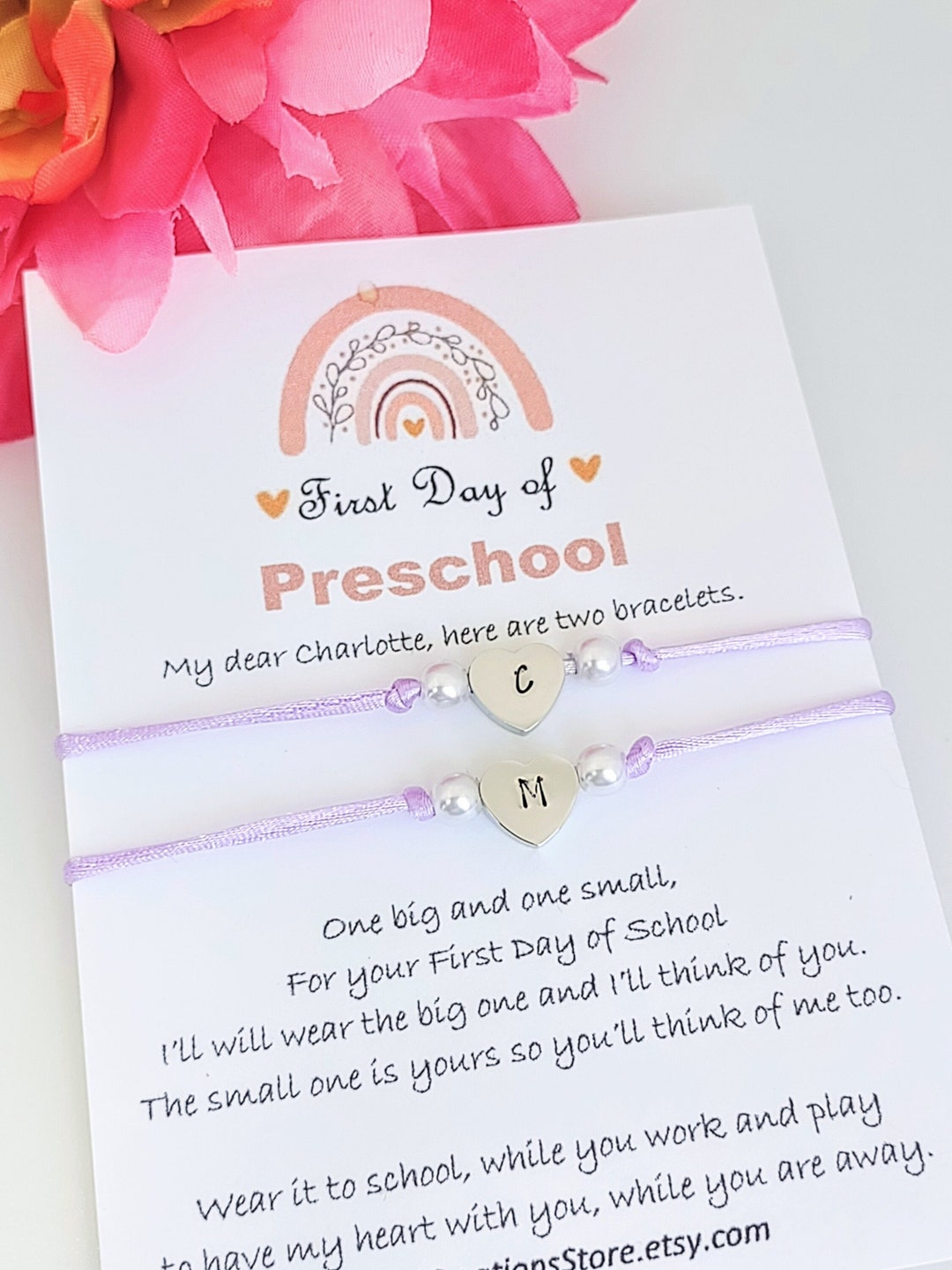 First Day of Preschool, First Day of School, Matching Bracelet, Back to ...