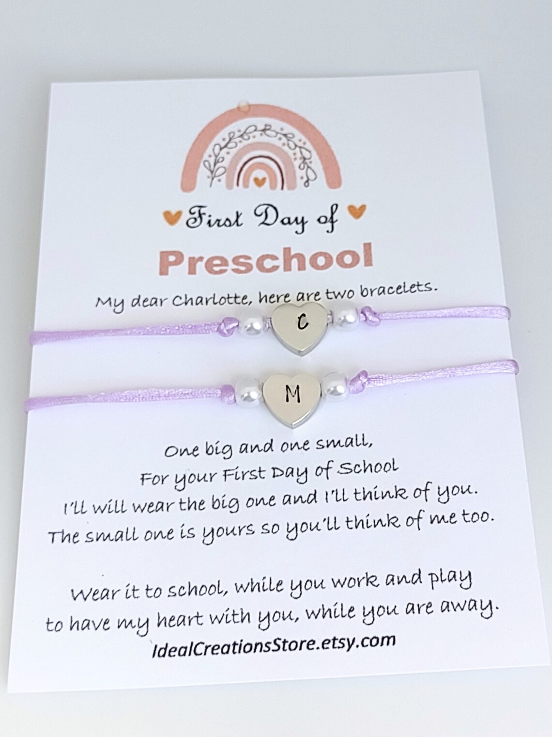 First Day of Preschool, First Day of School, Matching Bracelet, Back to ...